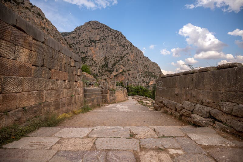Old road in Delphi, Greece stock photo. Image of guide - 78391238