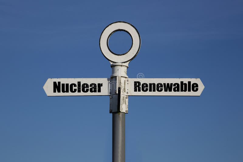 Old Road Sign with a Choice between Nuclear and Renewable Written on ...