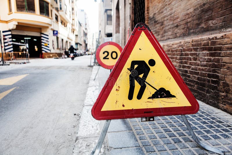 Old Road Works Sign. Grunge Style. Old Condition. Stock Photo - Image ...