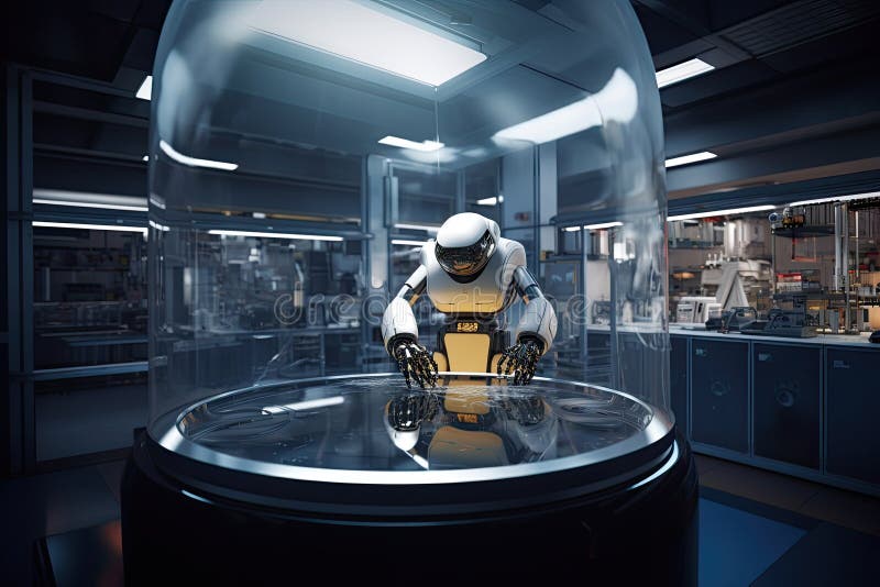 Old Robot in Glass Display Case. Generative Ai Stock Illustration ...