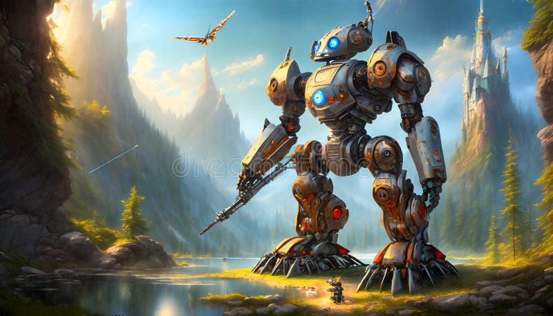 Old robot stock illustration. Illustration of mountain - 312518360