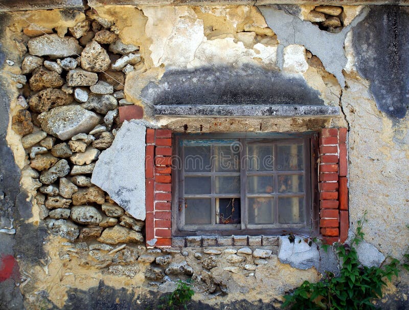 Old Rock Wall with Window stock image. Image of cement - 33757691