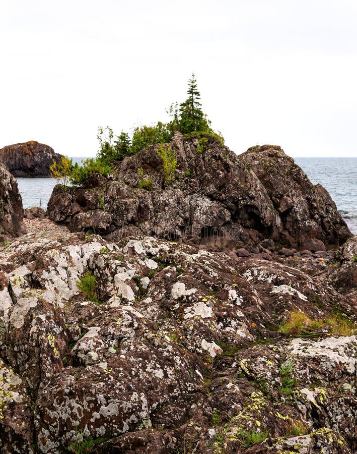 Old Rocks on Lake Superior Covered with Moss Stock Photo - Image of ...