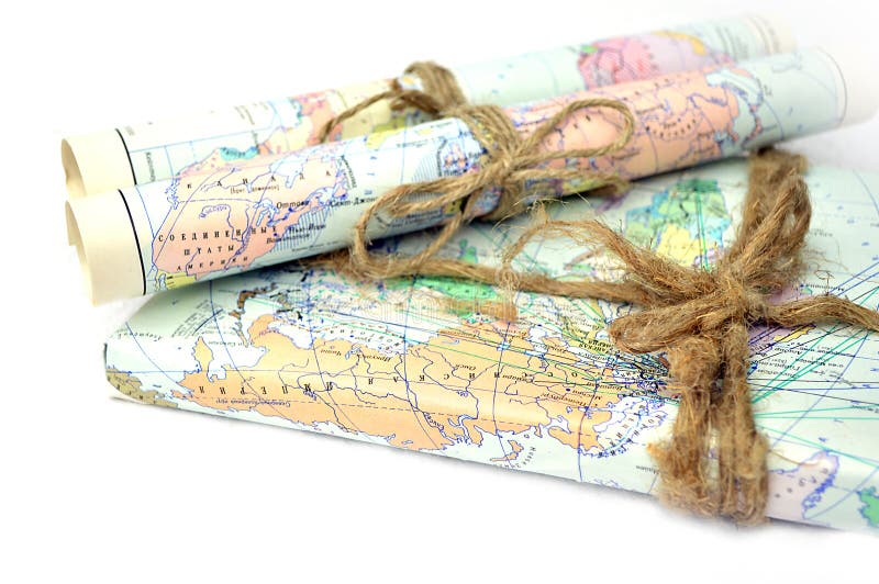 Old Rolled Maps and Souvenirs Ship Stock Photo - Image of roll, path ...