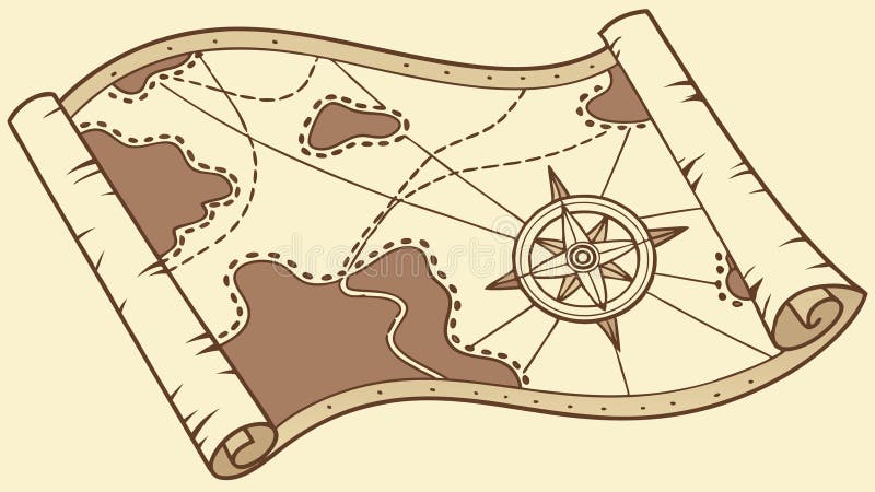 Old Rolled Treasure Map, Adventure and Exploration Guide, Vector Design ...