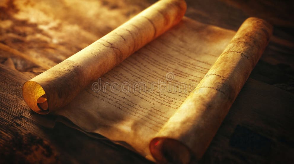Old, Rolled Up Parchment Document with Handwritten Text Stock ...