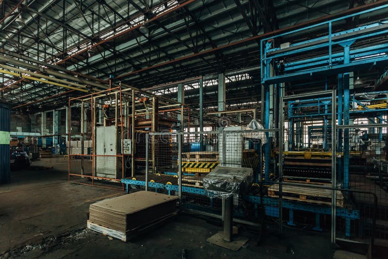 Old Roller Conveyor and Packing Machine in Abandoned Factory Stock ...