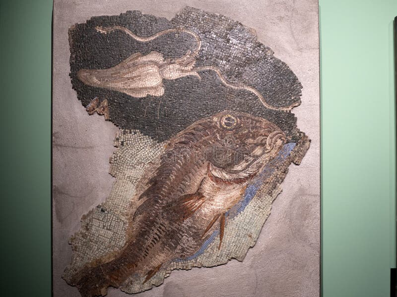 Old Roman Mosaic Detail Fish Editorial Photography - Image of floor ...