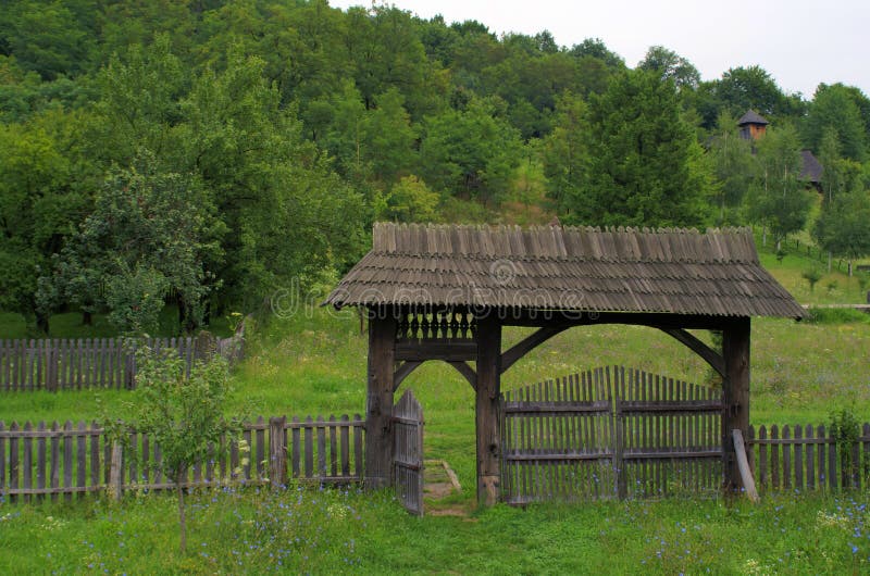 Old Romanian Traditional Wooden Gate Entrance Stock Image - Image of ...