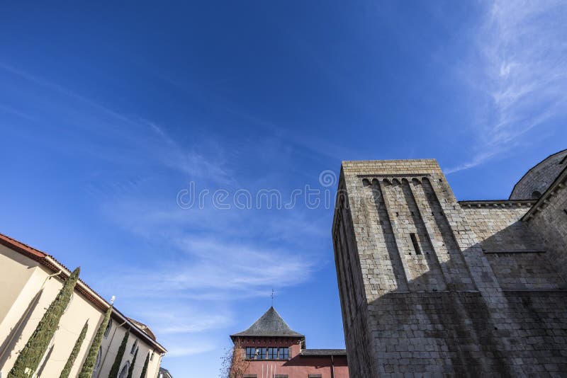 Old Romanic Building on a Solid Blue Sky Stock Photo - Image of ...
