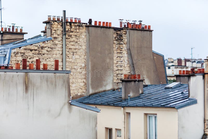 Old Roofs of Paris with Chimneys Stock Image - Image of building ...