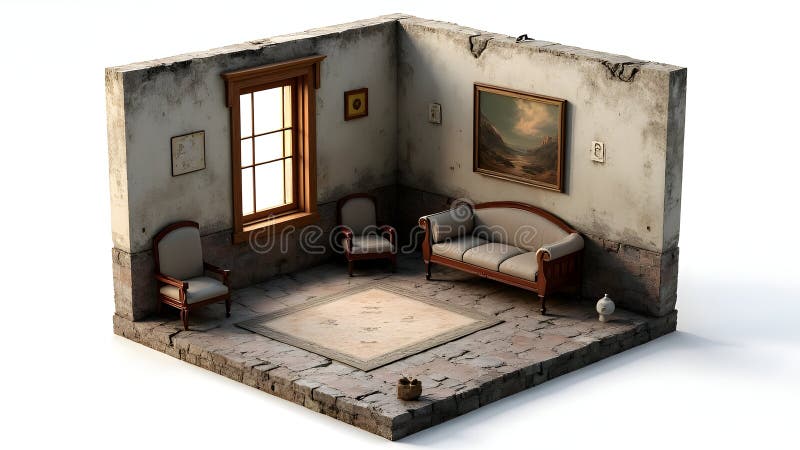 Old Room Model Illustrated on White Background Stock Illustration ...