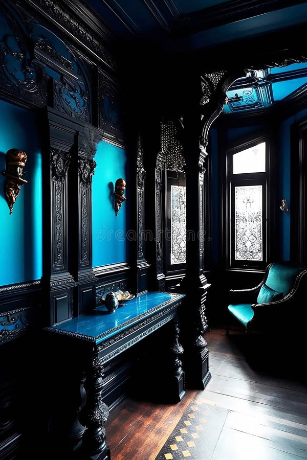 Old Room Styled in Victorian Design Interior in Blue Color Stock ...