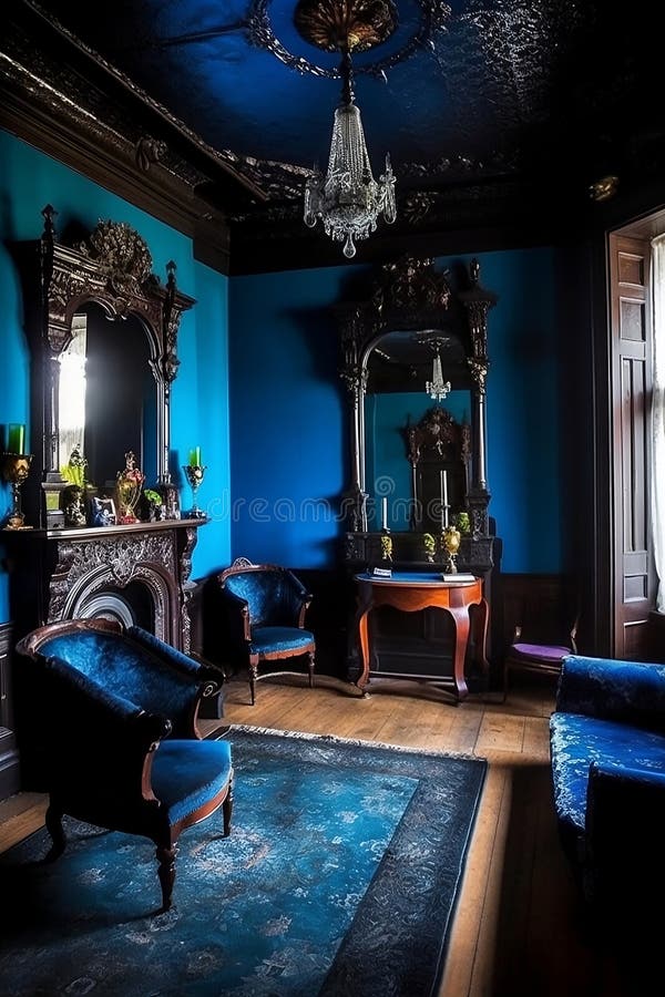 Old Room Styled in Victorian Design Interior in Blue Color Stock ...