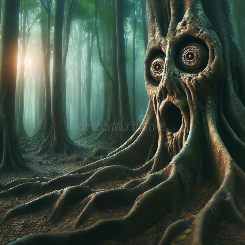 Old roots in damp forest stock illustration. Illustration of forest ...