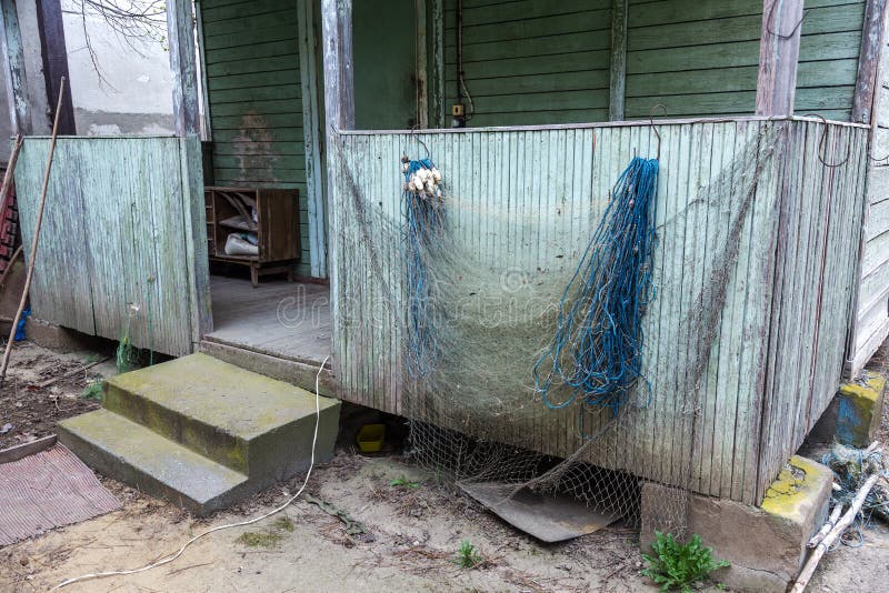 Old Rope Fishing Net is Dried Outdoors. a Vent or Top is a Fishing Net ...