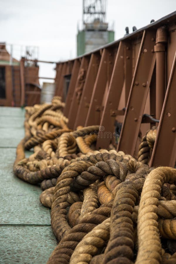 Old Ropes Lying on a Container Ship Stock Photo - Image of closeup ...
