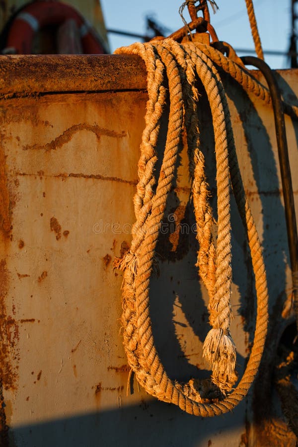 Old Ropes Rust on Old Ship. Rope Sling. Stock Image - Image of color ...