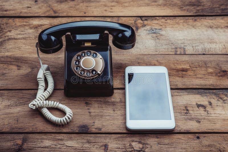 Old Rotary Phone and New Smartphone Showing Technological Evolution on ...