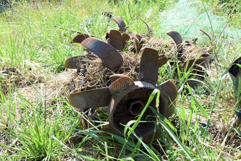 Old rotary tiller stock photo. Image of iron, field, dirty - 90825108