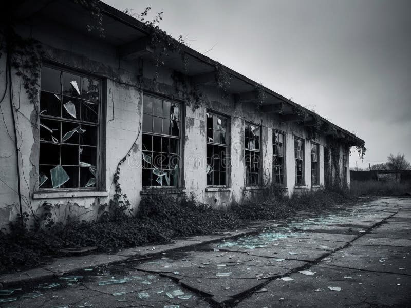Old Rotten Abandoned Building with Broken Windows. Stock Photo - Image ...
