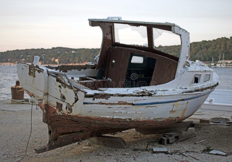 Sinking Rotten Wooden Rowboat in Green Water. Stock Photo - Image of ...