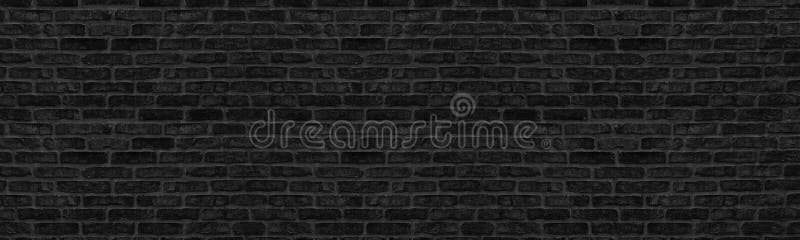 Old Rough Black Brick Wall Wide Large Texture. Dark Grunge Panoramic ...
