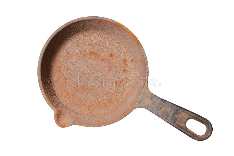 Old Round Cast Iron Pan with Handle. Rusty Metal Utensils Stock Photo ...