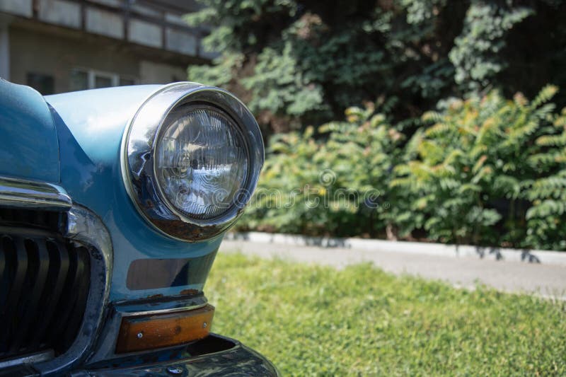 Old Round Headlight Close Up View . Copy Space Stock Image - Image of ...