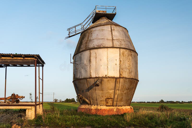 An old, round metal tank stock image. Image of rural - 293177325