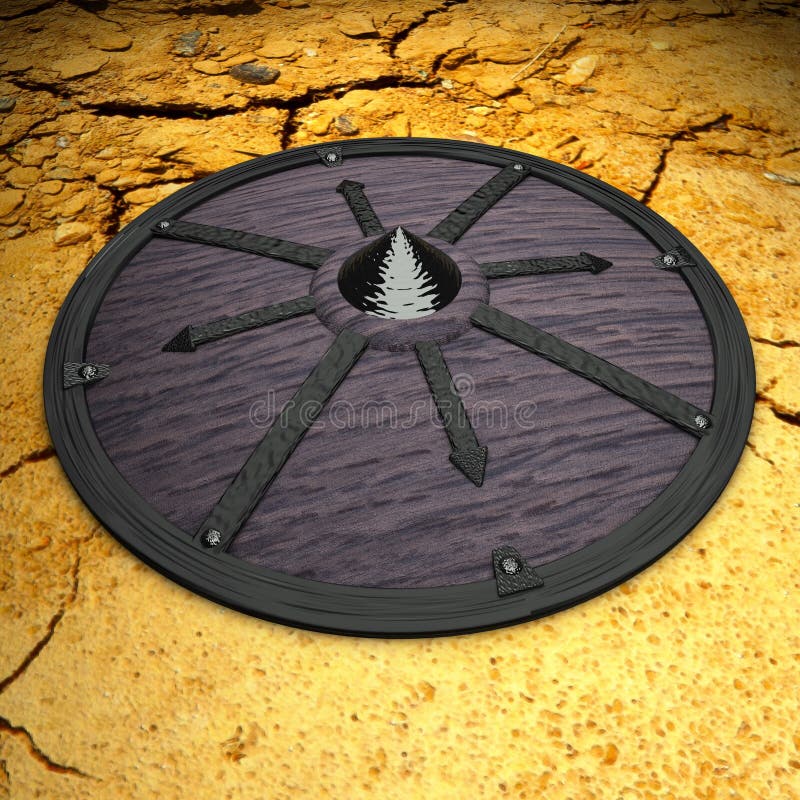 Old Round Shield Over Ground Stock Illustration - Illustration of ...