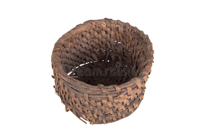 Old Round Wicker Willow Basket Isolated on White Background Stock Image ...