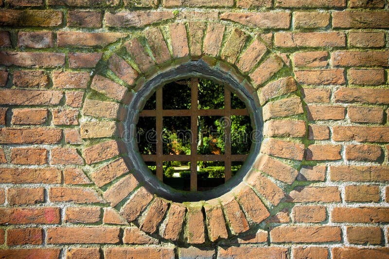 Old Round Window on Brick Wall Stock Image - Image of metal ...