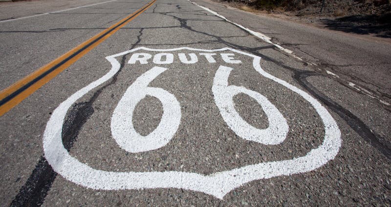Old Route 66 Shield Paintd on Road Stock Image - Image of american ...