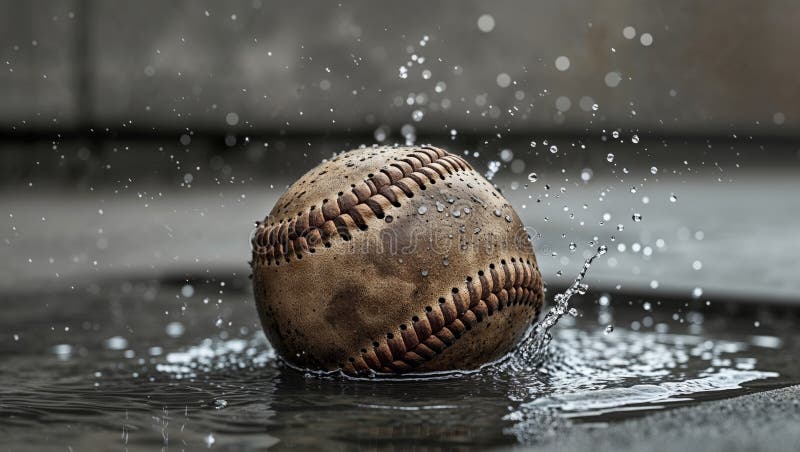 Old Rugged Baseball Getting Wet from Water Splashing Stock Image ...
