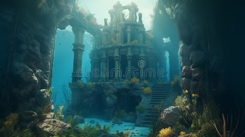Old Ruin Castle Under the Sea. Atlantis Theme Concept Stock ...