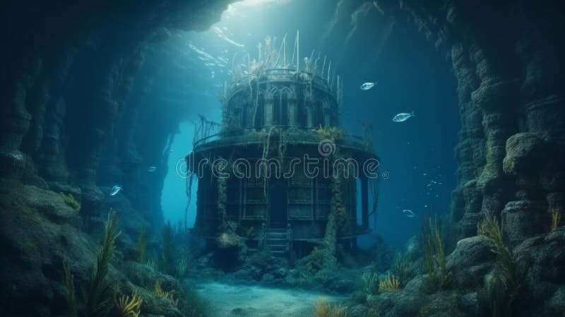 Old Ruin Castle Under the Sea. Atlantis Theme Concept Stock ...