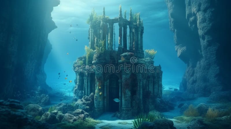 Old Ruin Castle Under the Sea. Atlantis Theme Concept Stock ...