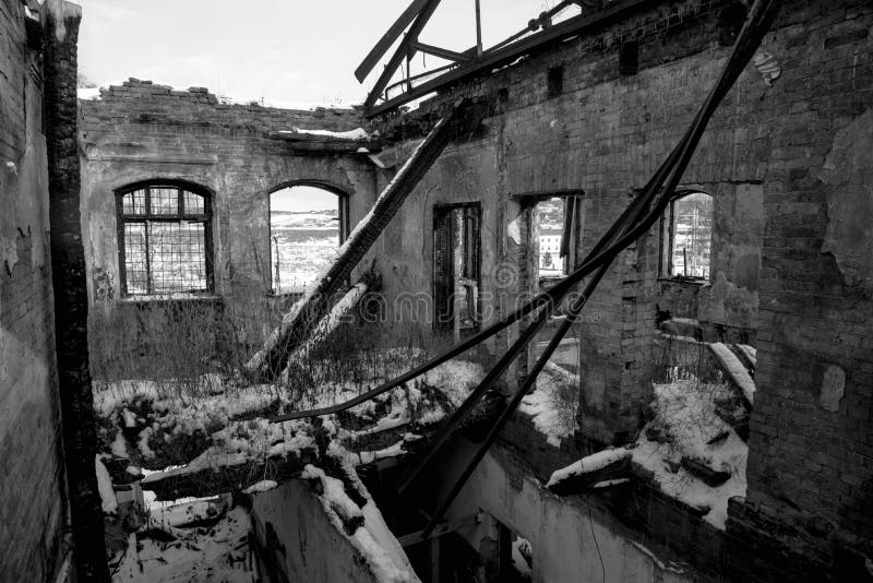 Old Ruined Brick Building, Destroyed and Abandoned Place. Stock Image ...