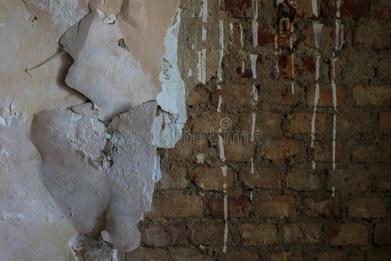 The Old and Ruined Brick Wall with Plaster, Lost Places Stock Photo ...