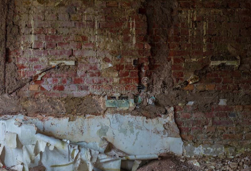 The Old and Ruined Brick Wall with Plaster, Lost Places Stock Image ...