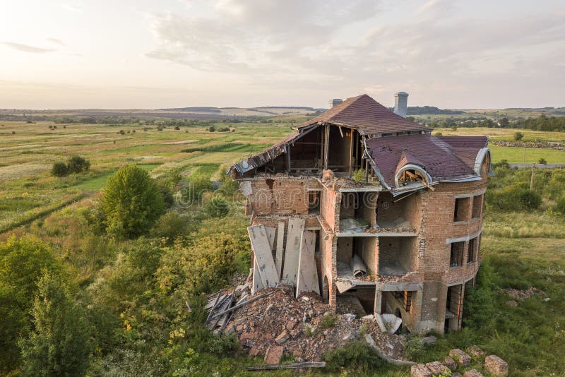 Old Ruined Building after Earthquake. a Collapsed Brick House Stock ...