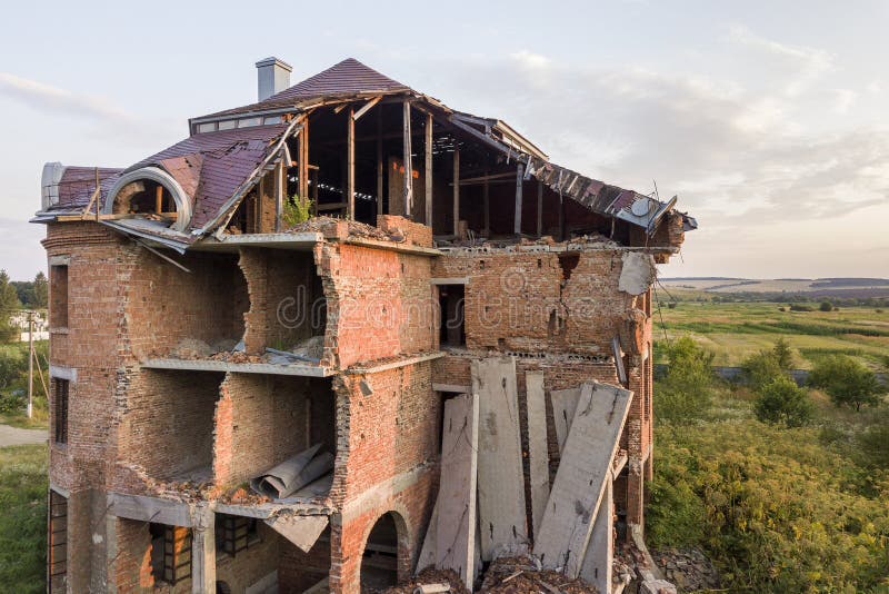 Old Ruined Building after Earthquake. a Collapsed Brick House Stock ...
