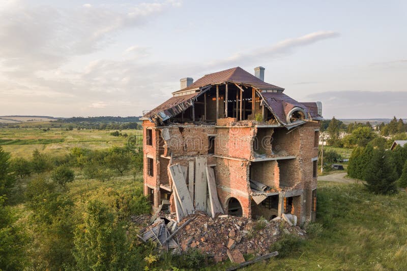 Old Ruined Building after Earthquake. a Collapsed Brick House Stock ...