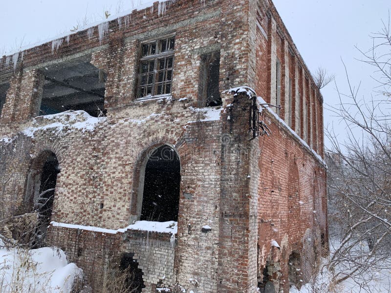 An Old Ruined Building in a Snow Stock Image - Image of house ...