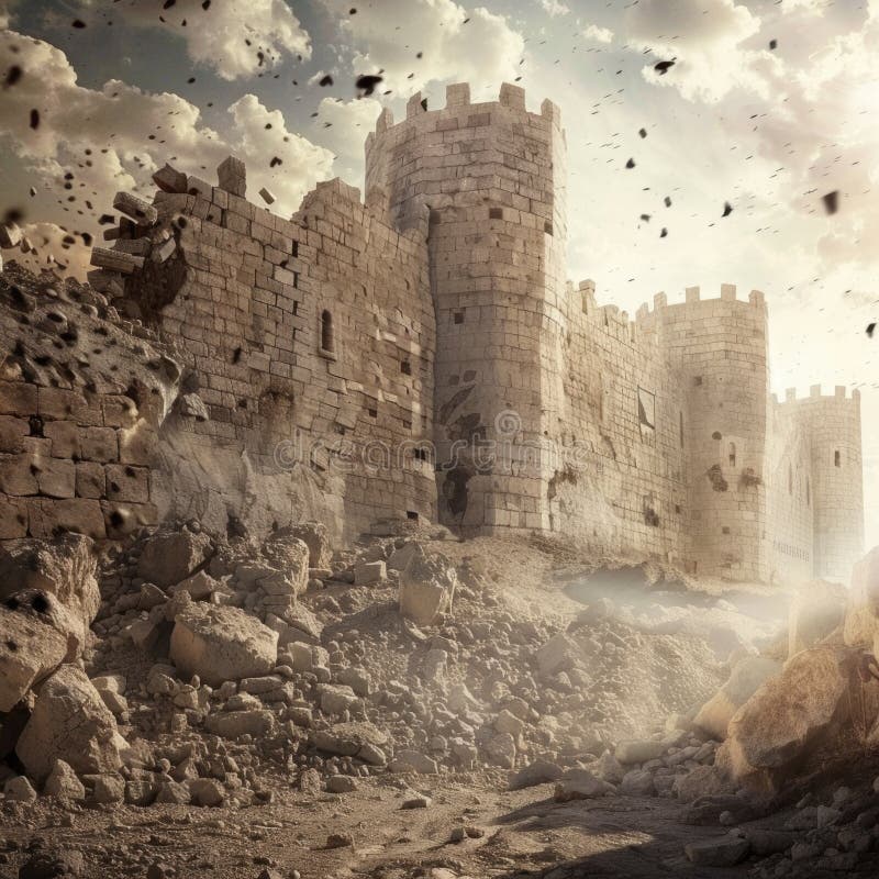 Old Ruined Castle with Debris and Rubble on the Ground Stock Photo ...