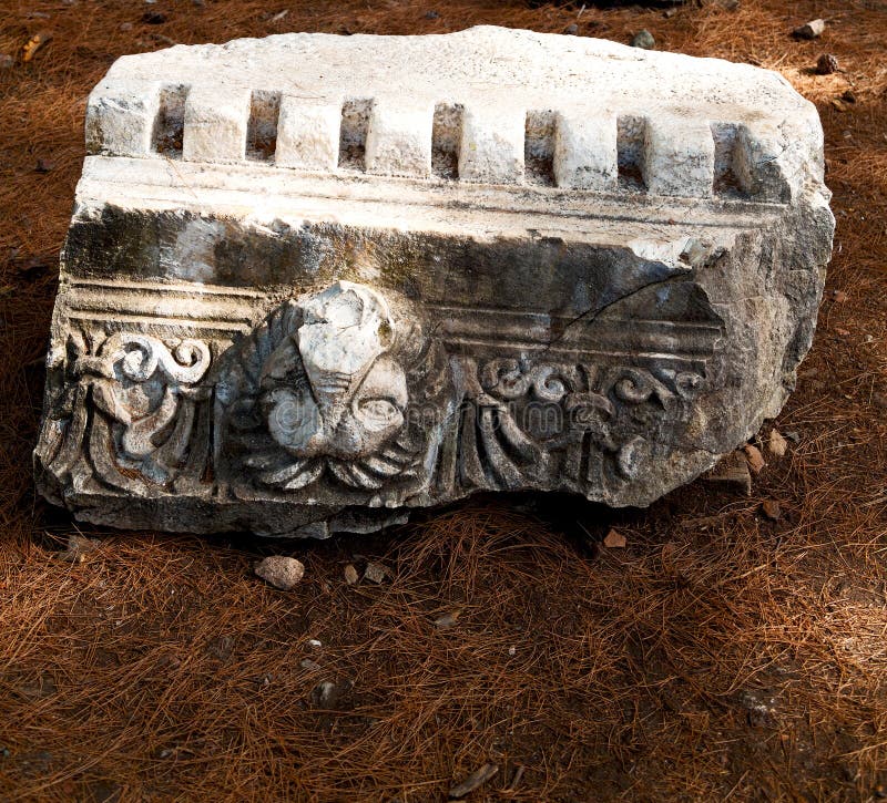Old Ruined Column and Destroyed Stone in Phaselis Temple Turkey Stock ...
