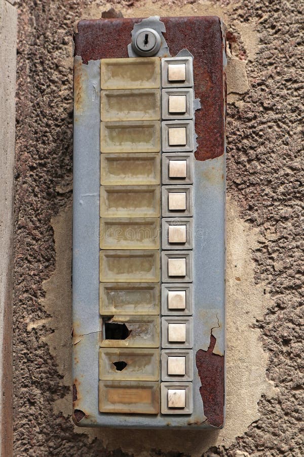 Old Ruined Dirty Intercom on the Wall Stock Image - Image of caller ...