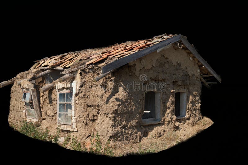 Old Ruined House on a Black Background Stock Photo - Image of grow ...