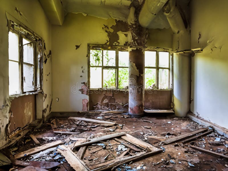 Old Ruined House with Broken Windows Stock Illustration - Illustration ...